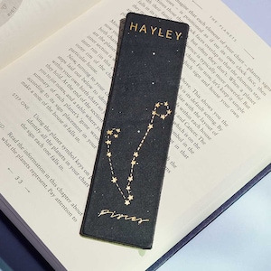 Personalised Star Sign Leather Bookmark + Stamped Name or Initials ...