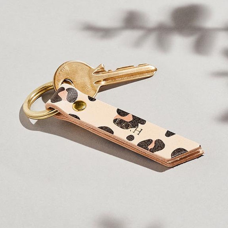 Leopard Print Leather Keyring With Personalised Name or - Etsy