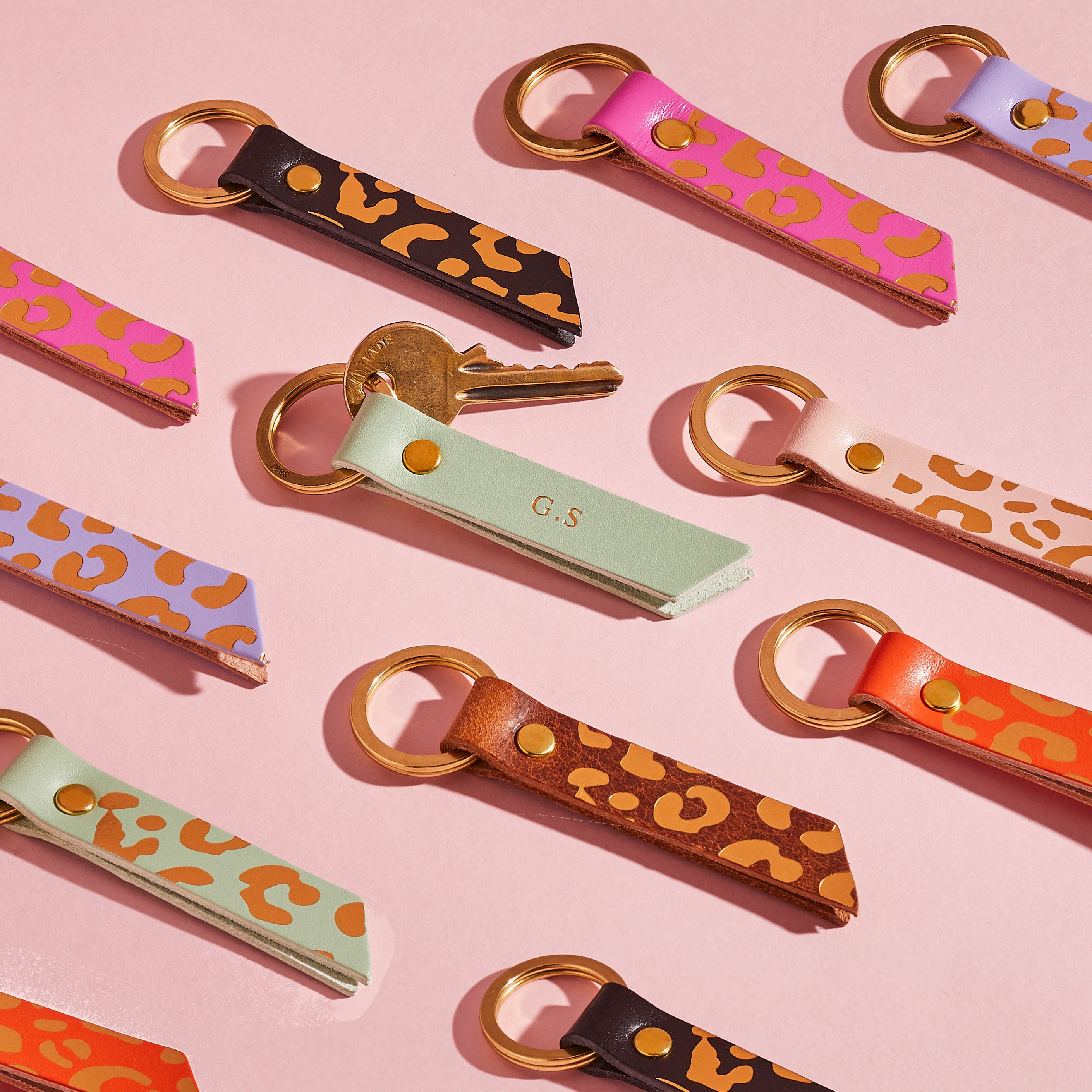 Leopard Print Leather Keyring Gold Foil Personalised - Etsy