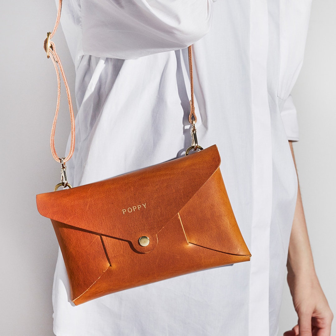 Personalised Leather Origami Pouch Bag With Removable Shoulder Strap ...
