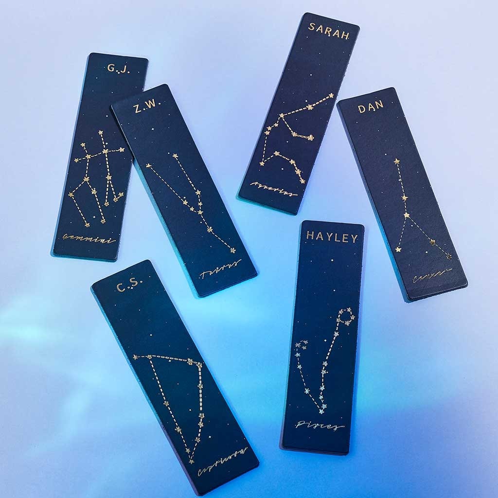 Personalised Star Sign Leather Bookmark + Stamped Name or Initials ...