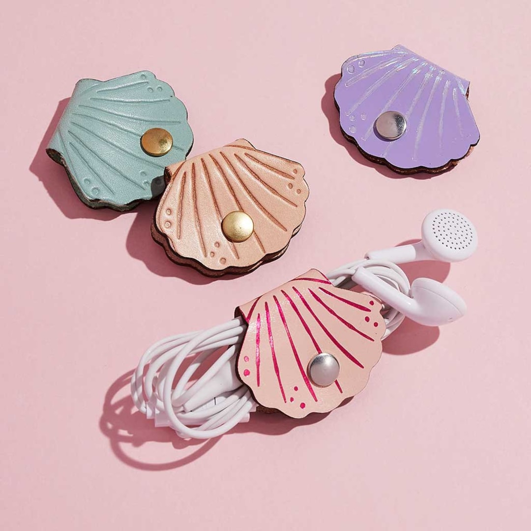 Shell Earphone Tidy + Cable Organiser | Leather Earbud Wire Wrap ...