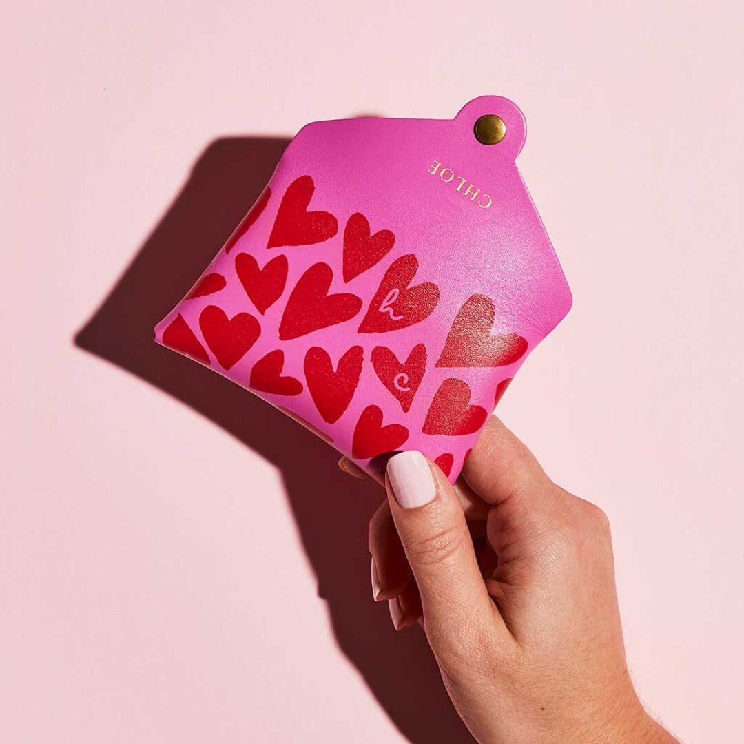 Personalized Fuchsia Custom Initial Heart Leather Card + Coin Purse *US ...
