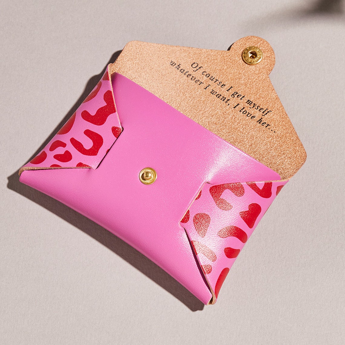 Personalised Leather Coin Purse / Pink Red Leopard Print / - Etsy UK