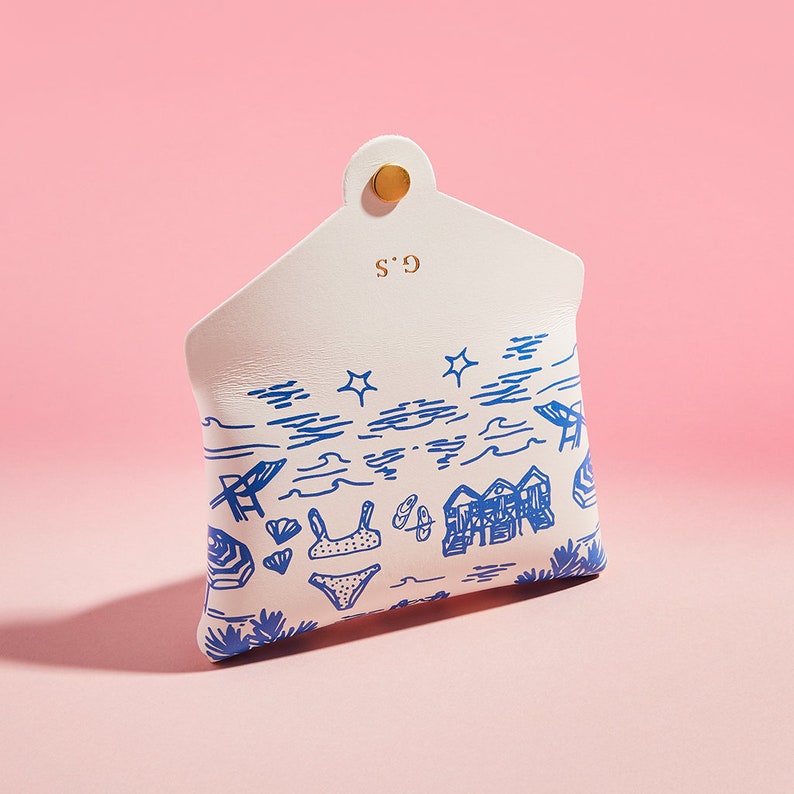 Personalized Beach Print Nautical Leather Card & Coin Purse (+ Hidden ...