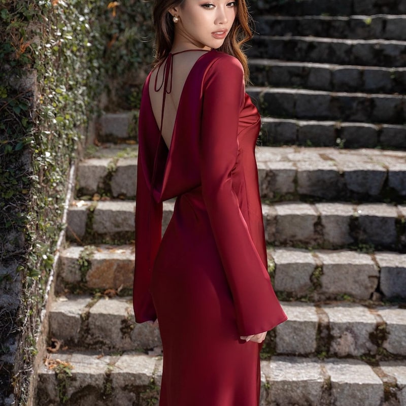 Dark Red Dress - Etsy