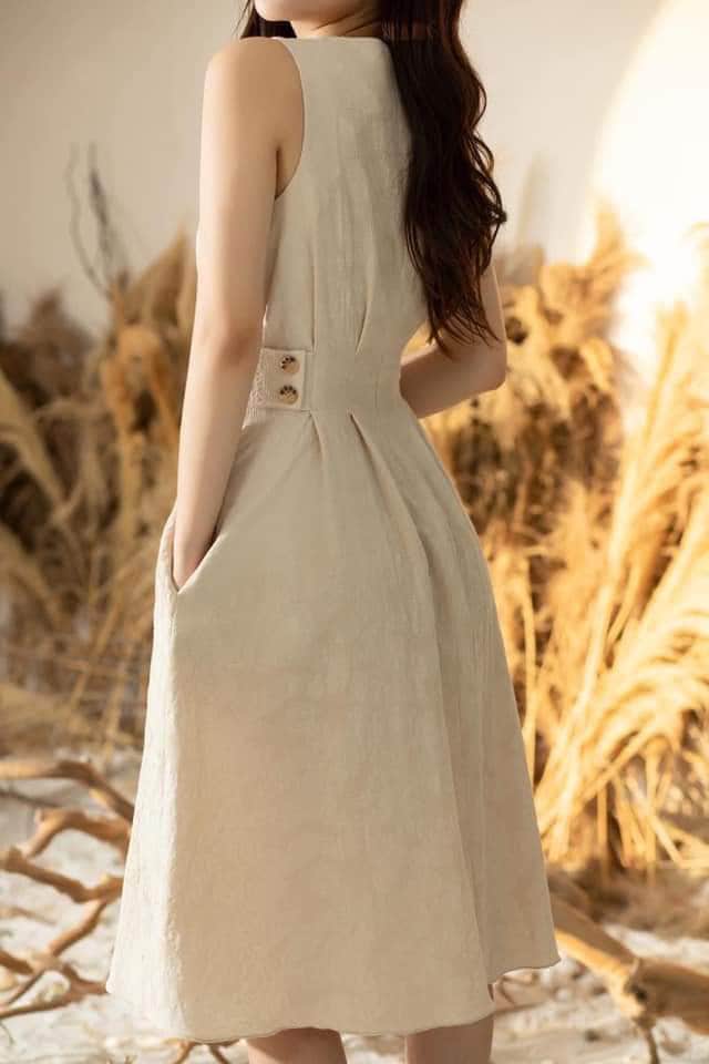 Sleeveless Linen Dress Beige A Line Linen Dress Pleated - Etsy