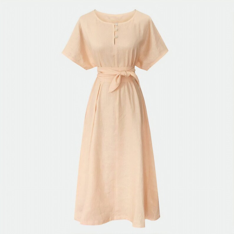 Loose Linen Dress in Midi Length / Formal Linen Dress in Beige - Etsy