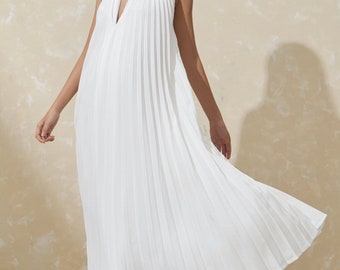 Pleated White Dress - Etsy