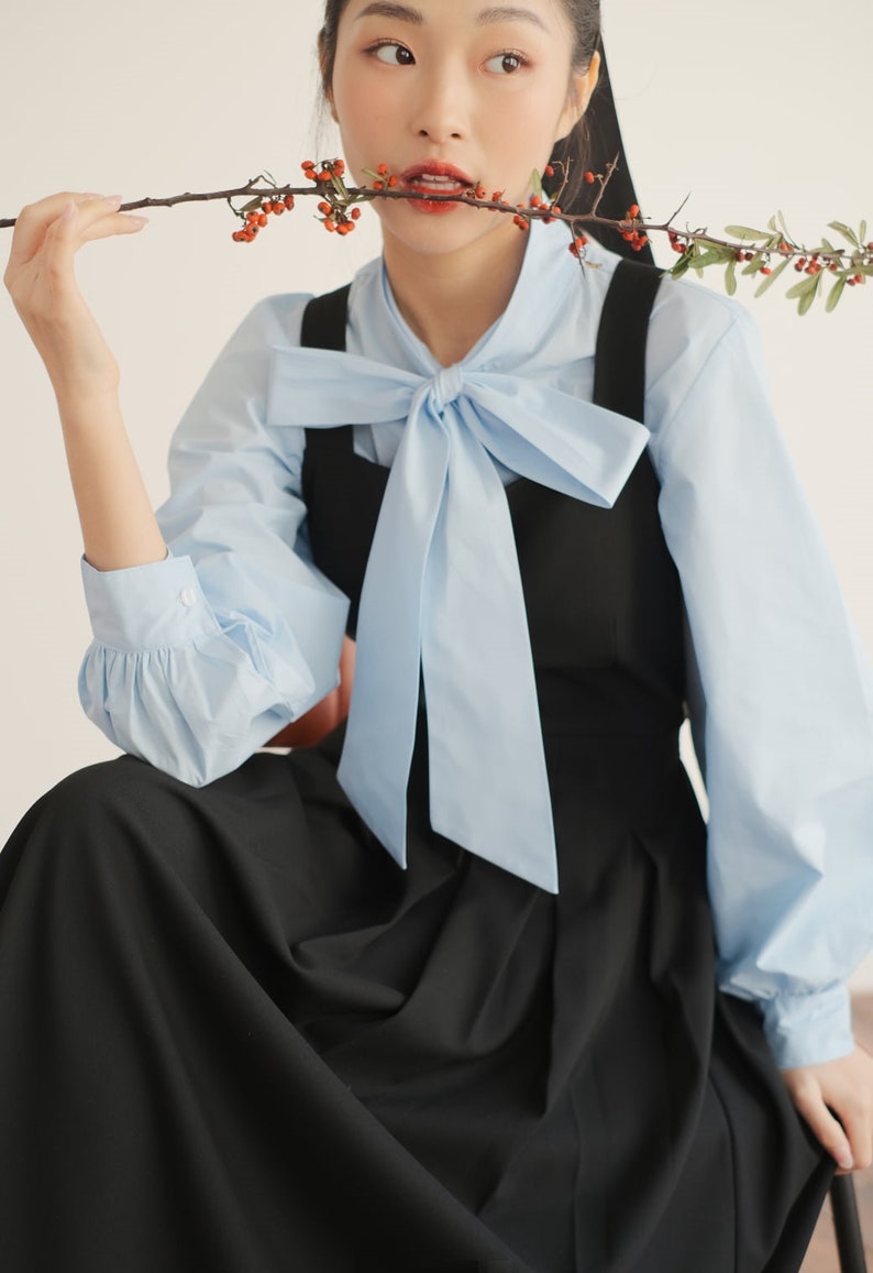 Women Blouse With Long Sleeves - Women Ribbon Blouse - Bow Tie Neck ...