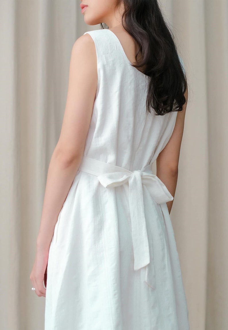 Loose Linen Summer Dress Sleeveless Tie Back Dress Etsy