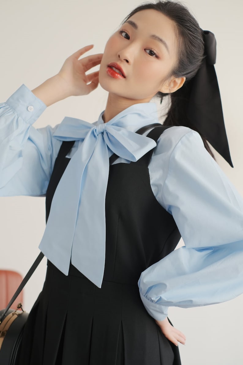 Women Blouse With Long Sleeves - Women Ribbon Blouse - Bow Tie Neck ...