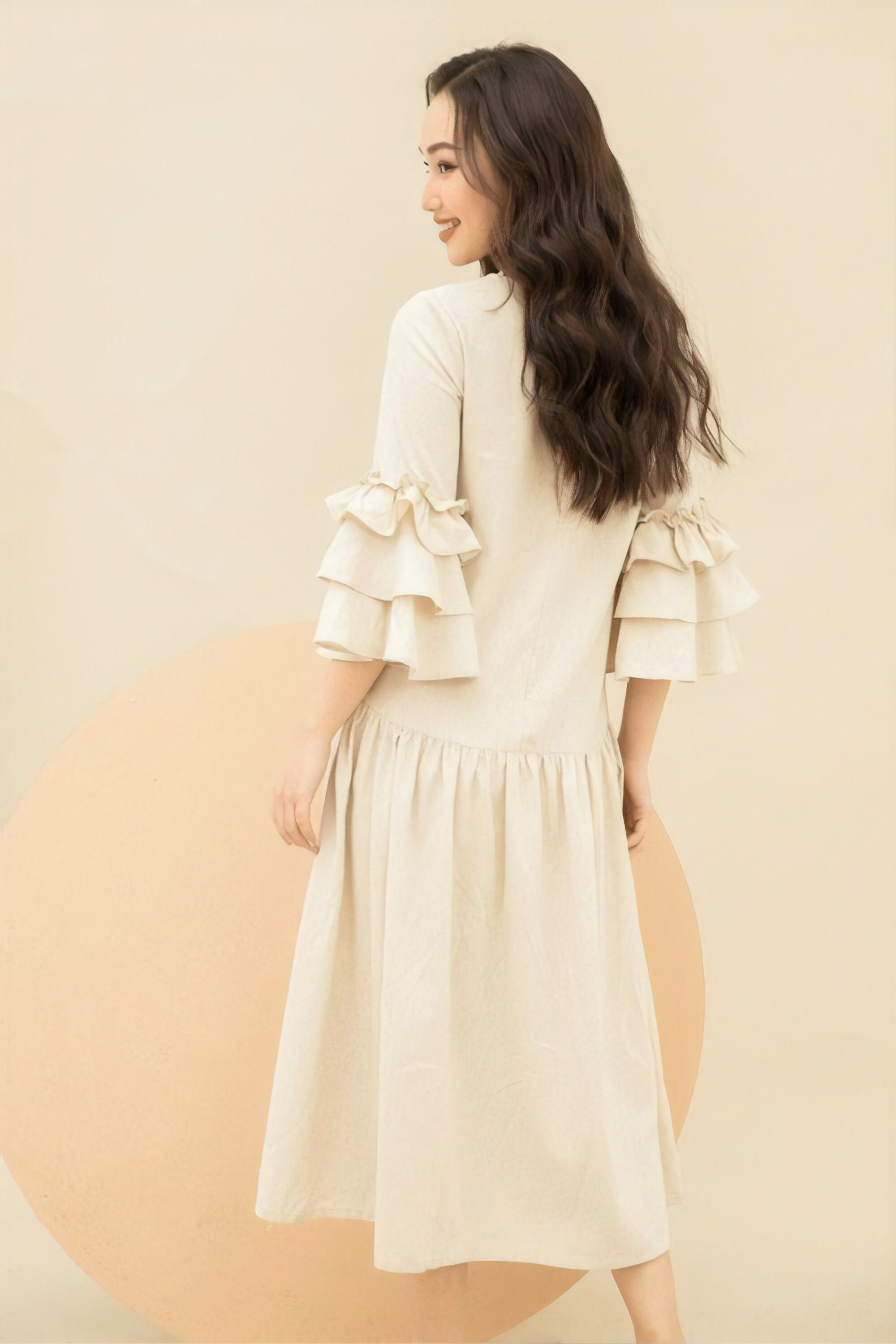 Mid Calf Length Loose Linen Dress Ruched Dress With Ruffle - Etsy