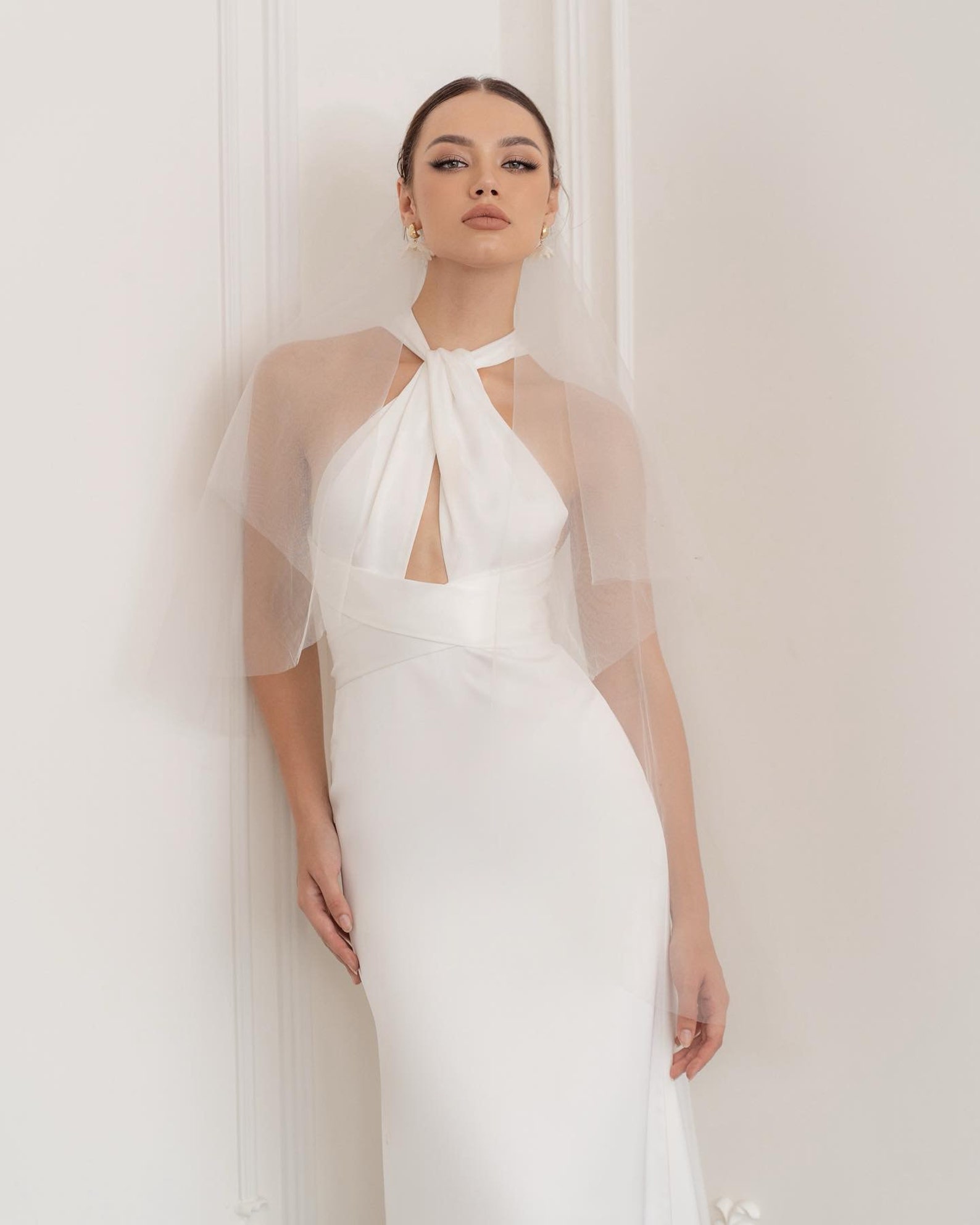 Halter Neck Midi Dress in White Cross Back Summer Long Dress Bridesmaid ...