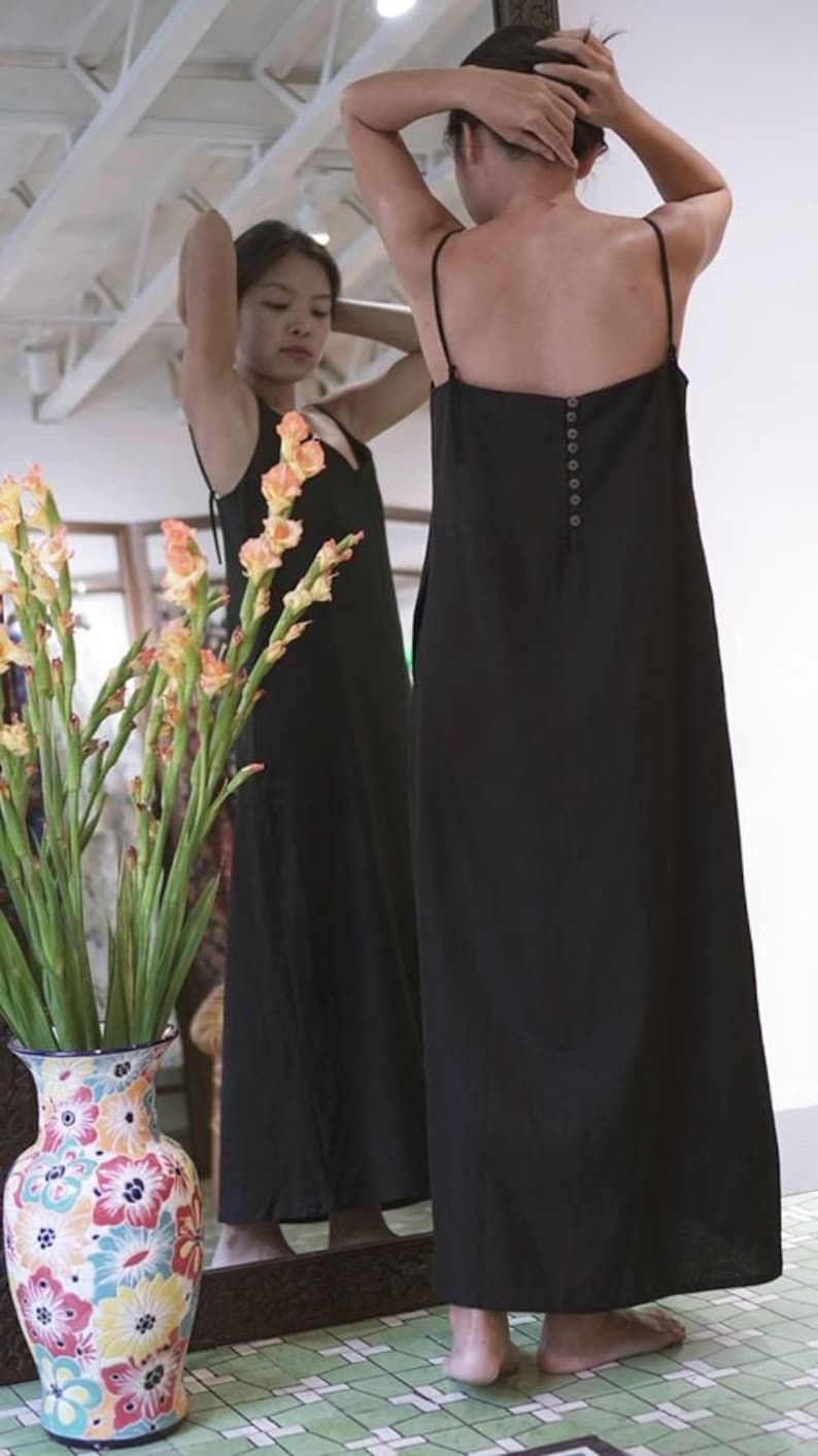 Linen Sexy Slip Dress With Back Buttons Available in 50 | Etsy