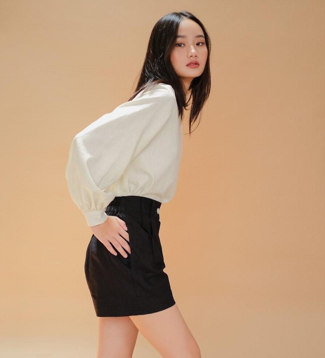 Loose Linen Top With Long Bishop Sleeves / Boat Neckline Linen Blouse ...