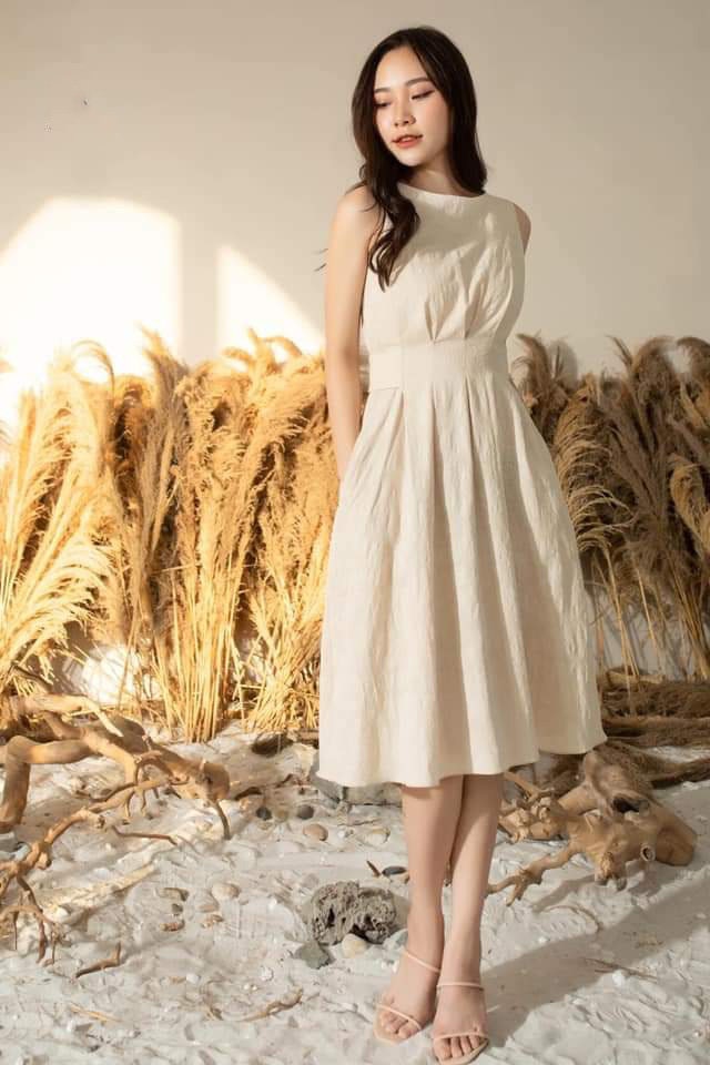 Sleeveless Linen Dress Beige A Line Linen Dress Pleated - Etsy