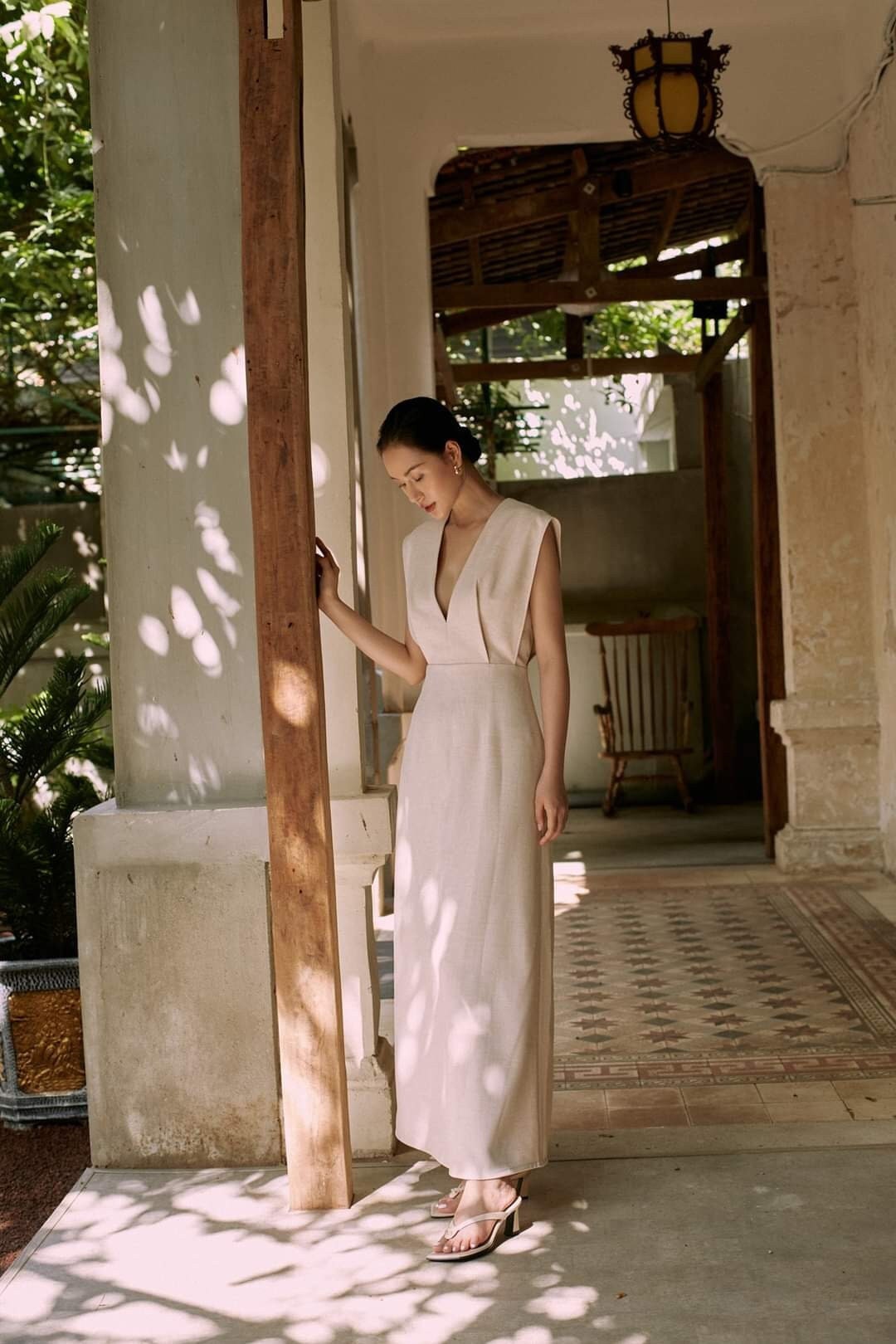 Sleeveless Linen Dress - Deep Neck Sheath Linen Dress - Maxi Linen ...