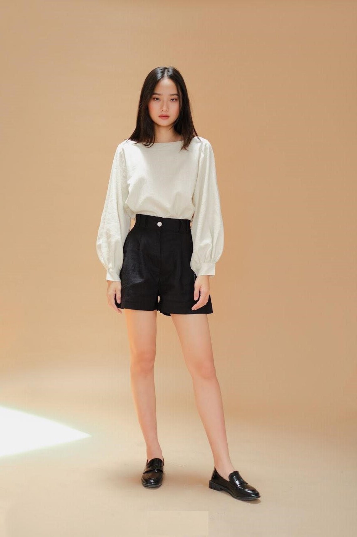 Loose Linen Top With Long Bishop Sleeves / Boat Neckline Linen Blouse ...