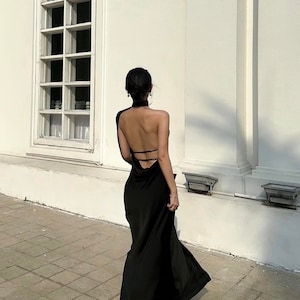 Backless Silk Dress With Halter Neck, Open-back Silk Maxi Dress With ...
