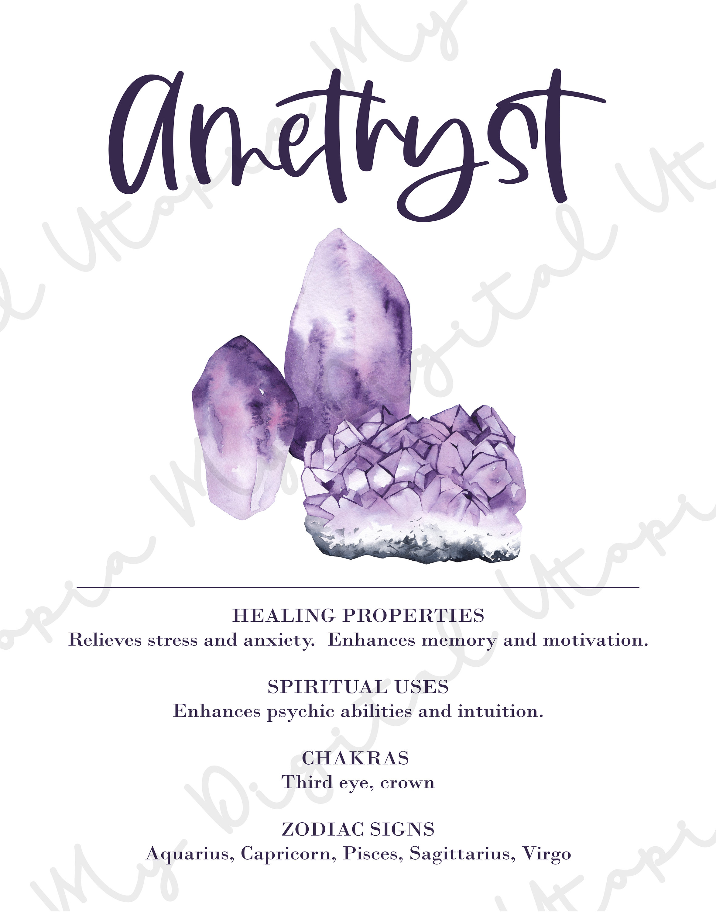 Amethyst Crystal Print | Printable Poster Lists Healing Properties ...