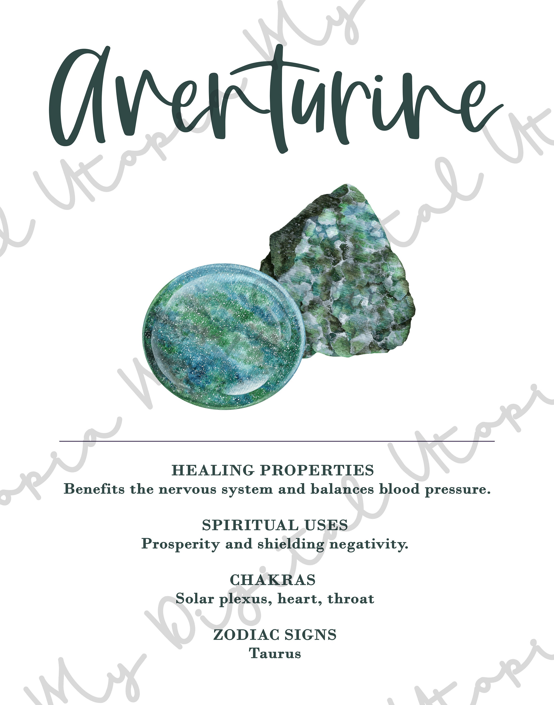 Aventurine Crystal Print | Printable Poster Lists Healing Properties ...