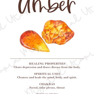 Amber Crystal Print | Printable Poster Lists Healing Properties ...