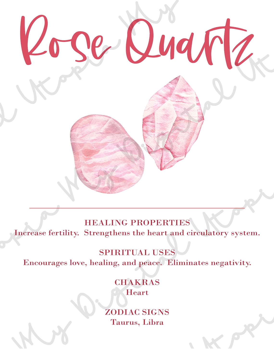 Rose Quartz Crystal Print Printable Poster Lists Healing | Etsy
