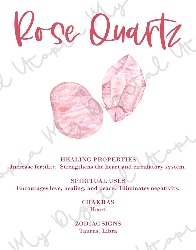 Rose Quartz Crystal Print Printable Poster Lists Healing | Etsy