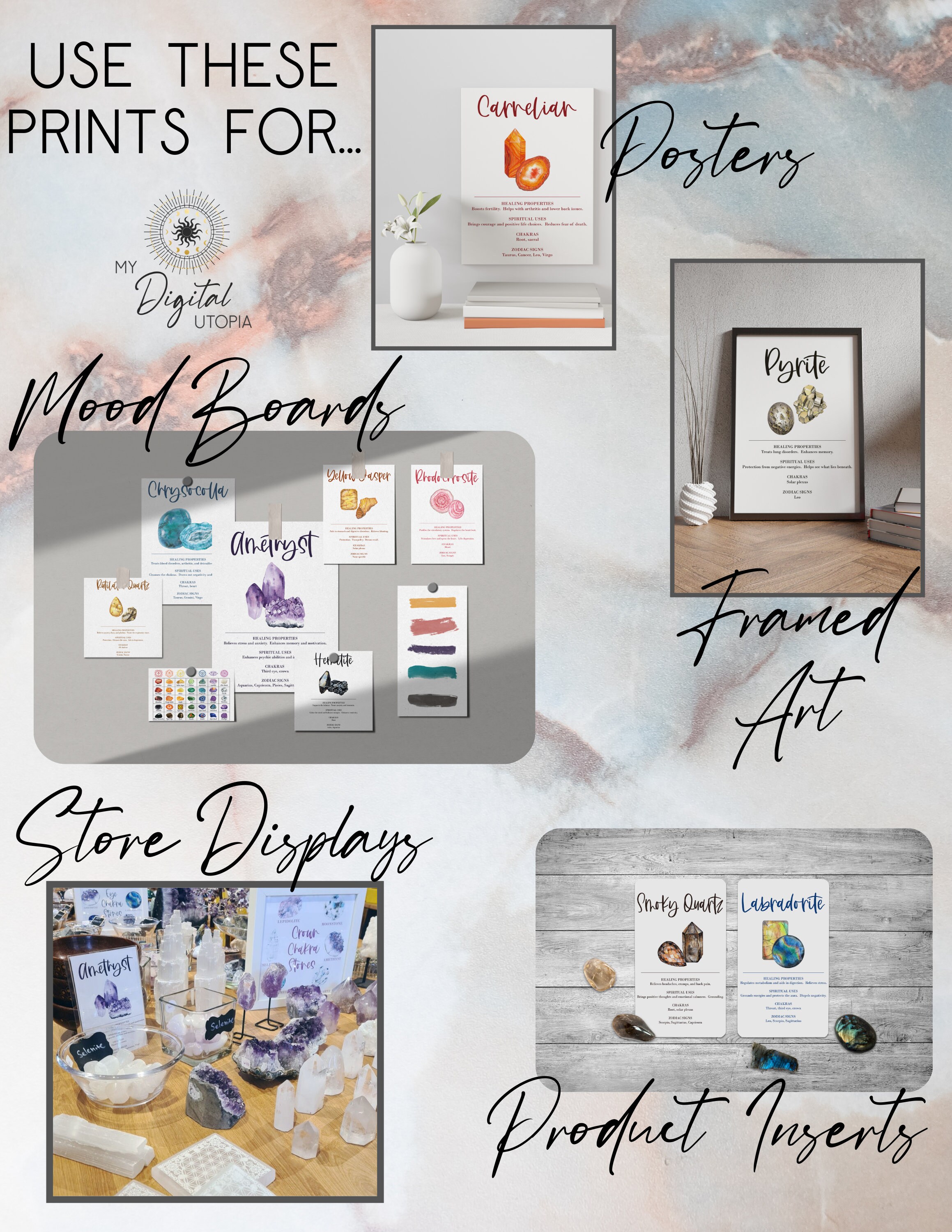 Rose Quartz Crystal Print Printable Poster Lists Healing | Etsy