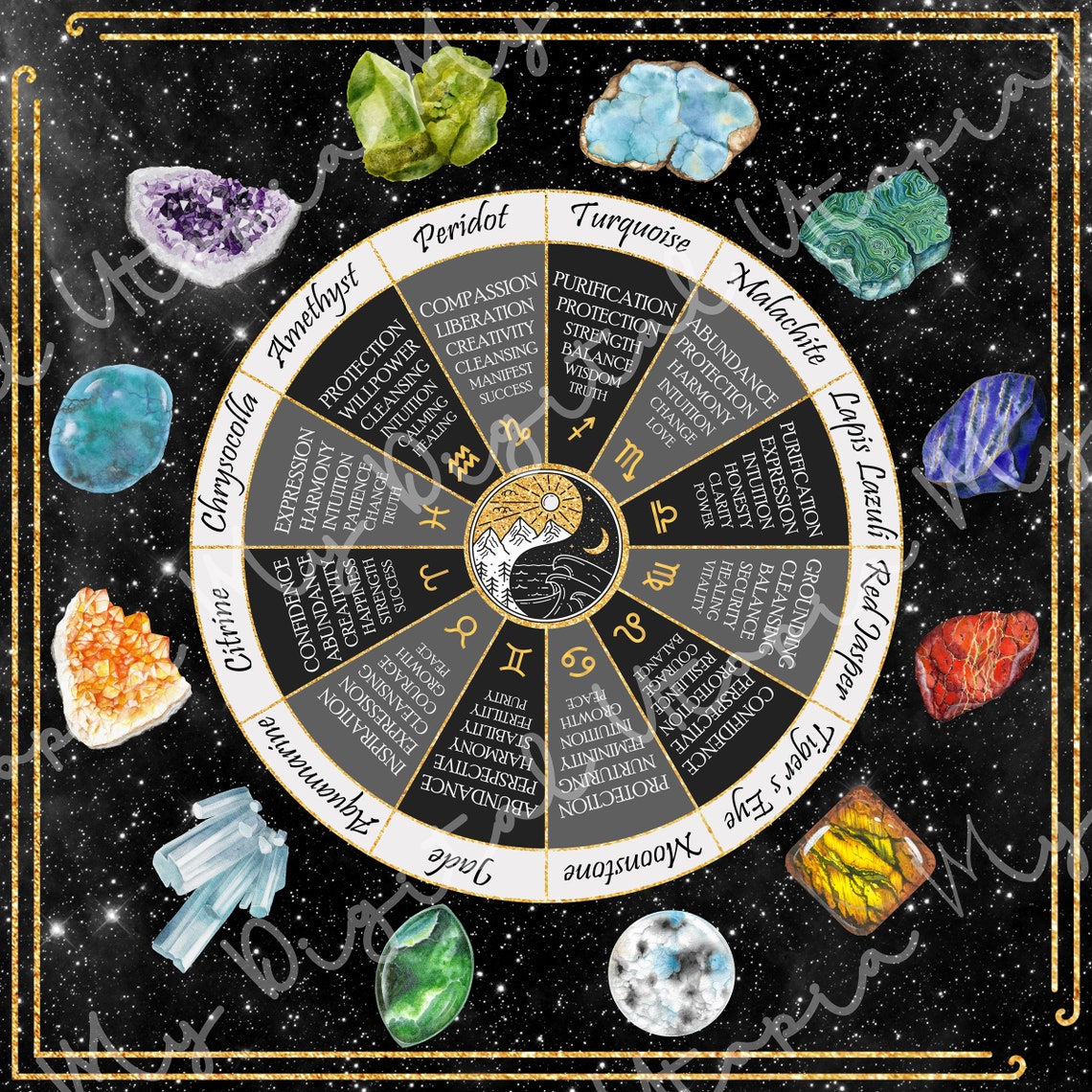 Zodiac Crystal Poster This Crystal Chart Shows Stones That Etsy