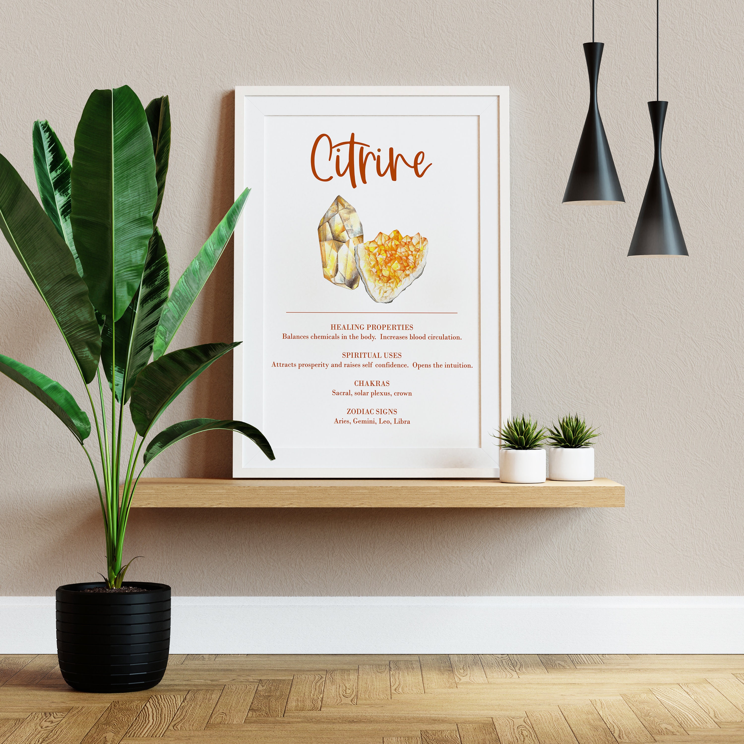 Citrine Crystal Print | Printable Poster Lists Healing Properties ...