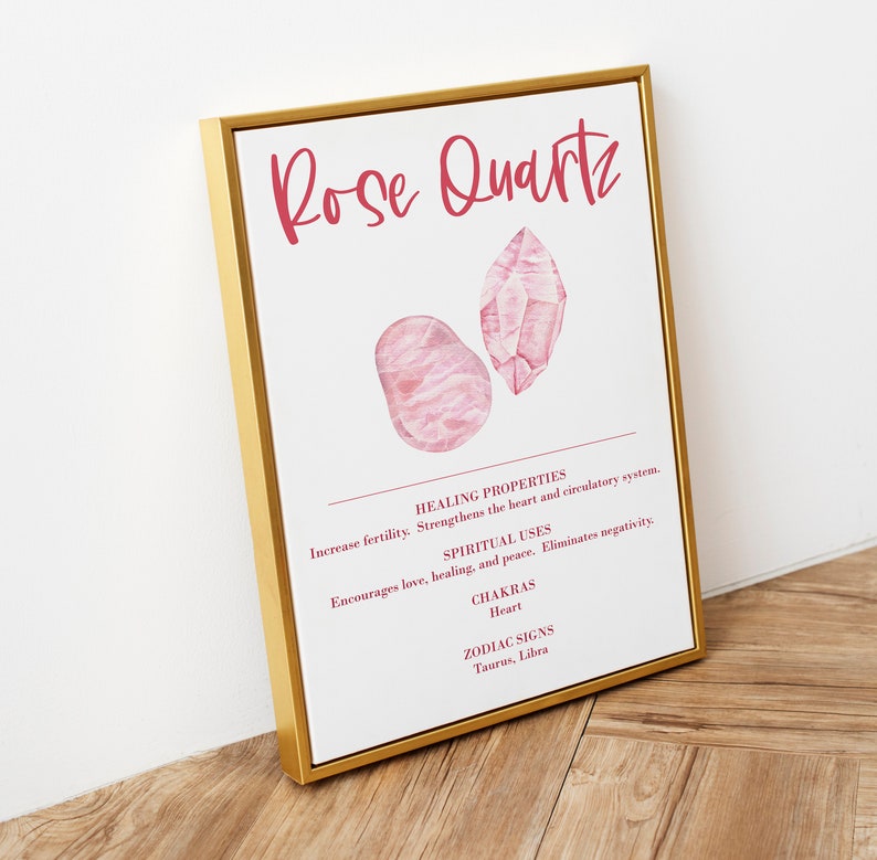 Rose Quartz Crystal Print Printable Poster Lists Healing Properties ...