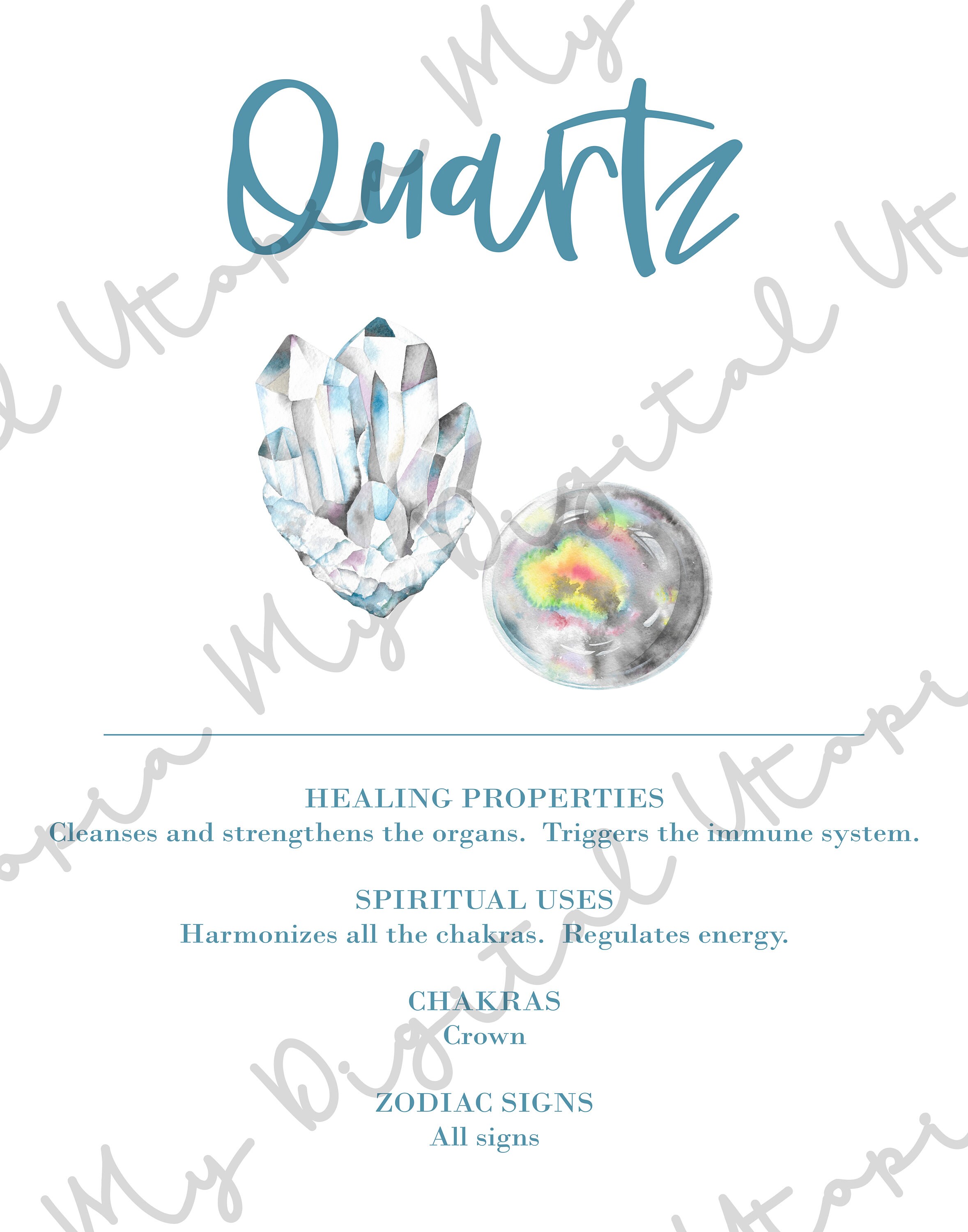 Quartz Crystal Print | Printable Poster Lists Healing Properties ...