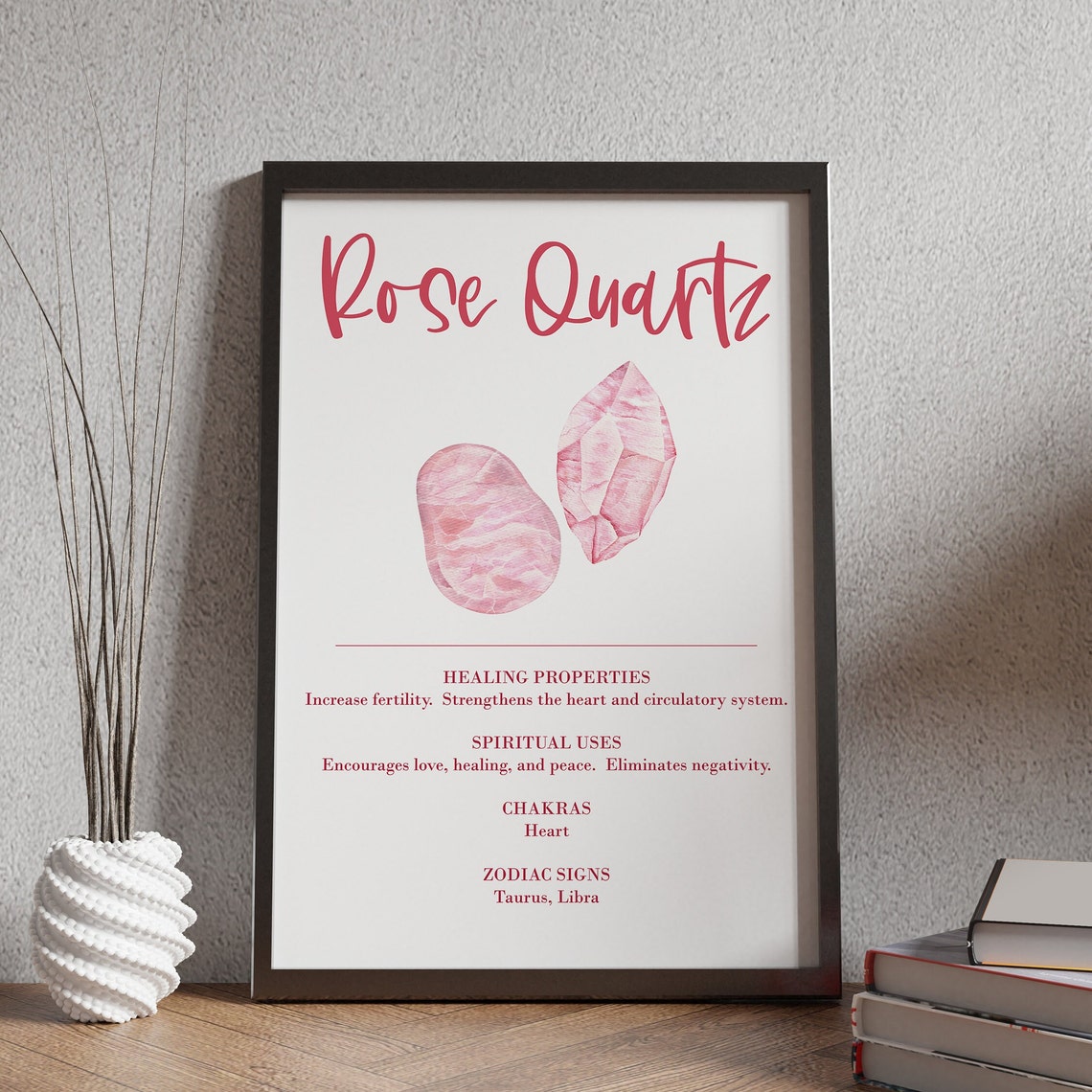 Rose Quartz Crystal Print Printable Poster Lists Healing | Etsy