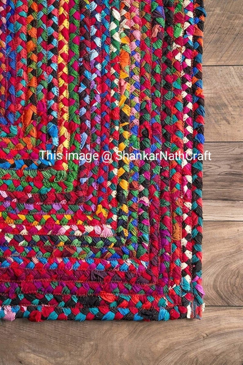 Indian Hand Braided Bohemian Colorful Cotton Chindi Area Rug Multi ...
