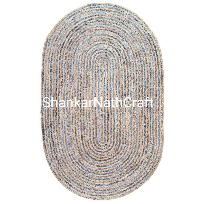 Braided Denim Oval Rug Bohemian Denim Cotton Jute Area Rug Oval Shape ...