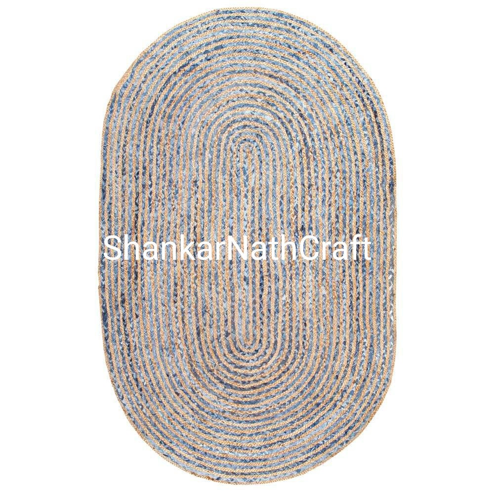 Braided Denim Oval Rug Bohemian Denim Cotton Jute Area Rug Oval Shape ...