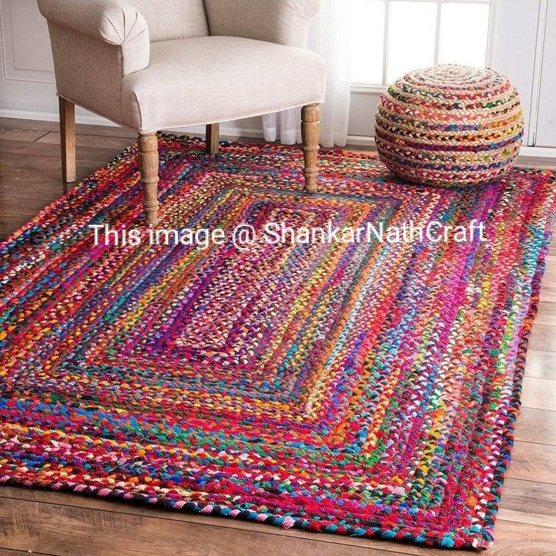 Indian Hand Braided Bohemian Colorful Cotton Chindi Area Rug Multi ...