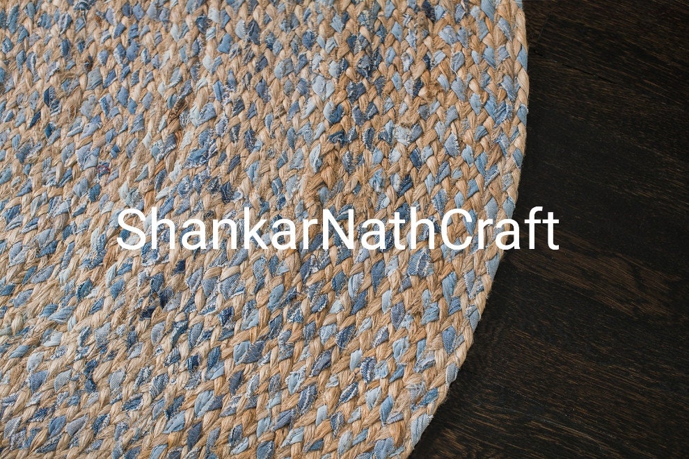 Braided Denim Oval Rug Bohemian Denim Cotton Jute Area Rug Oval Shape ...