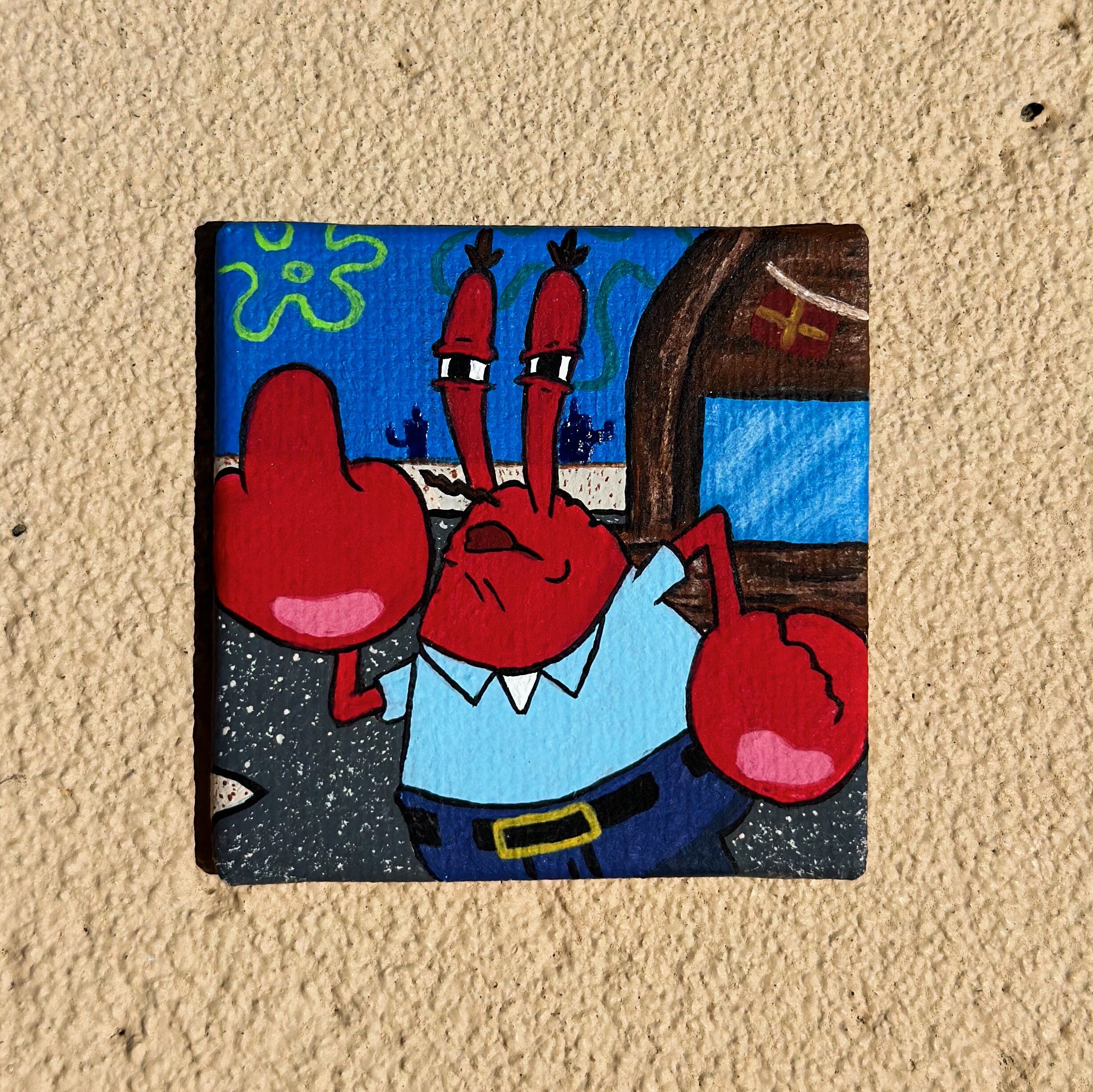 Mr. Krabs Middle Finger Meme Miniature Painted Canvas - Etsy