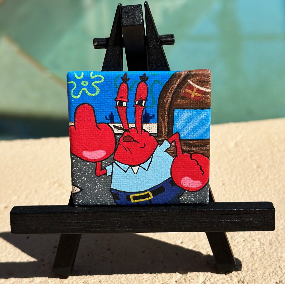 Mr. Krabs Middle Finger Meme Miniature Painted Canvas - Etsy