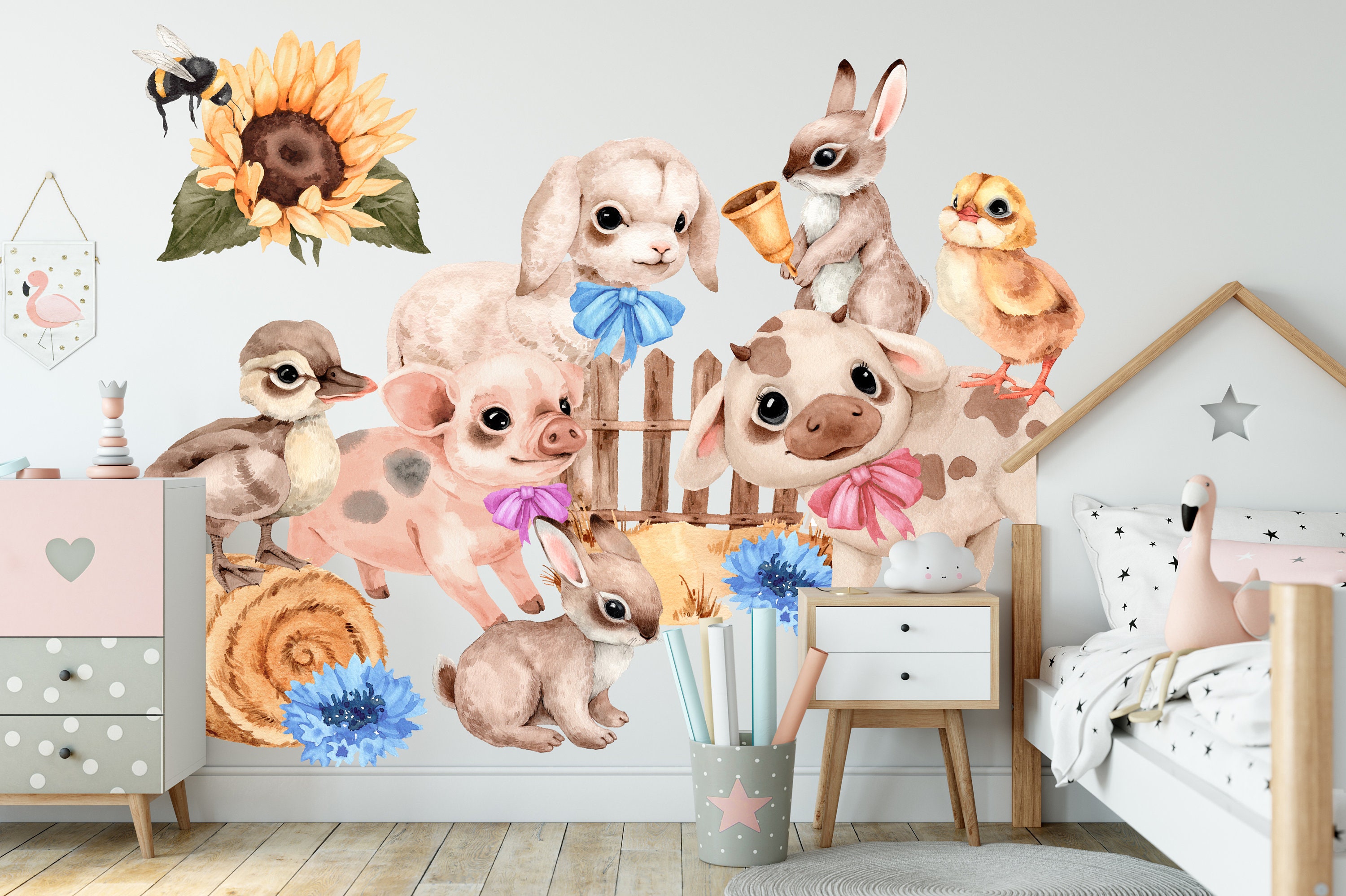 Big Farm Animals Wall Decal Set for Kids Removable Cute Farm - Etsy