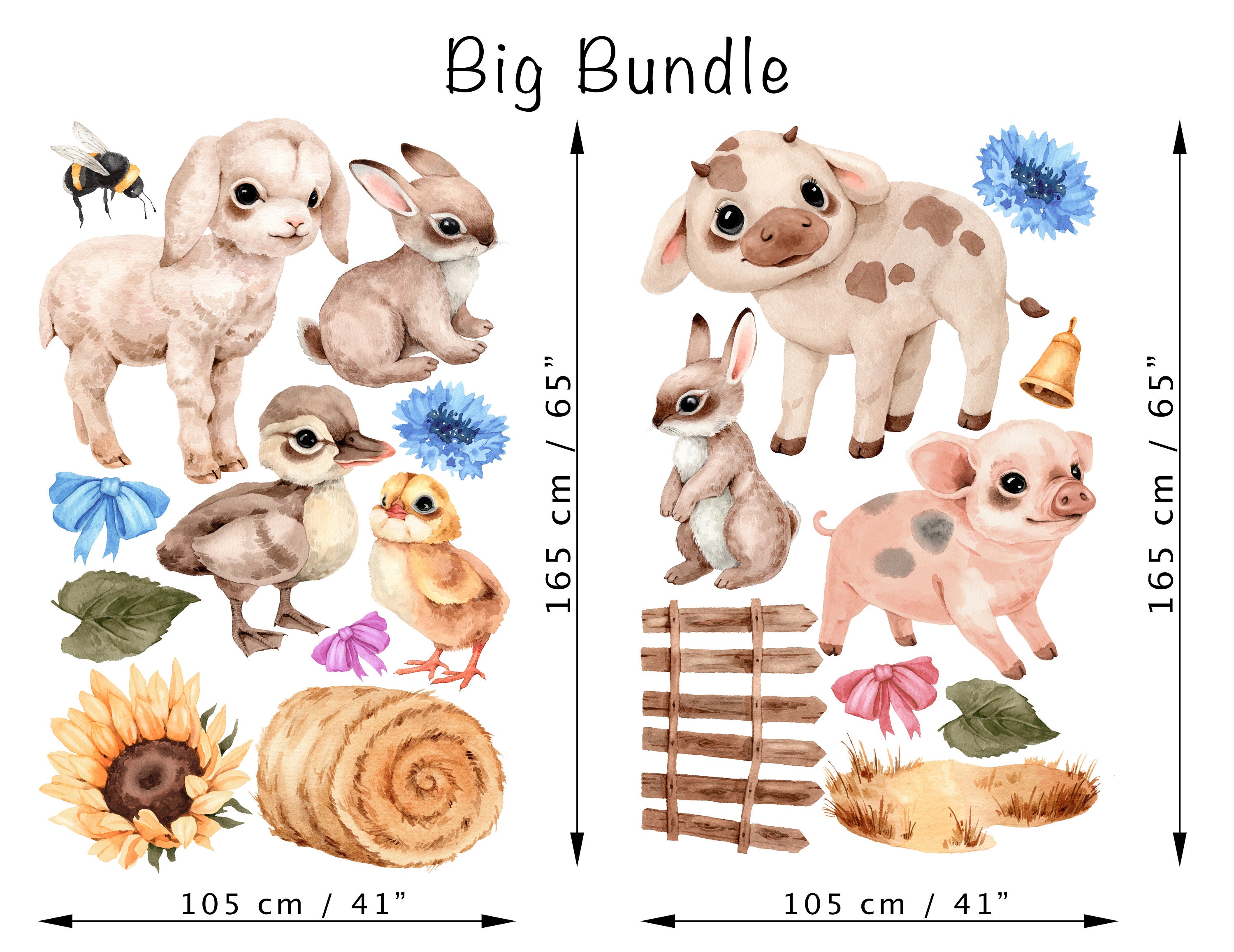 Big Farm Animals Wall Decal Set for Kids Removable Cute Farm - Etsy