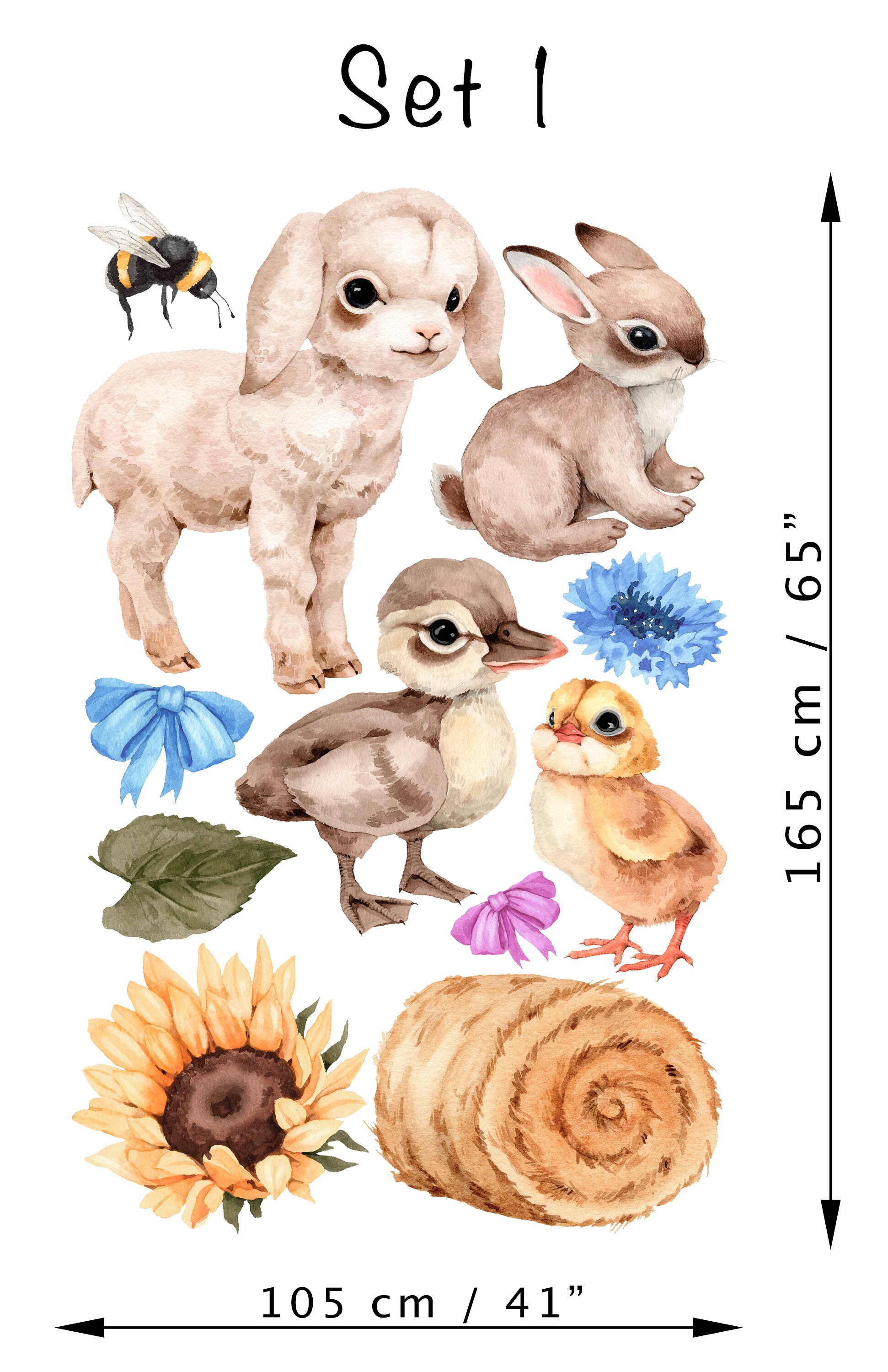 Big Farm Animals Wall Decal Set for Kids Removable Cute Farm - Etsy