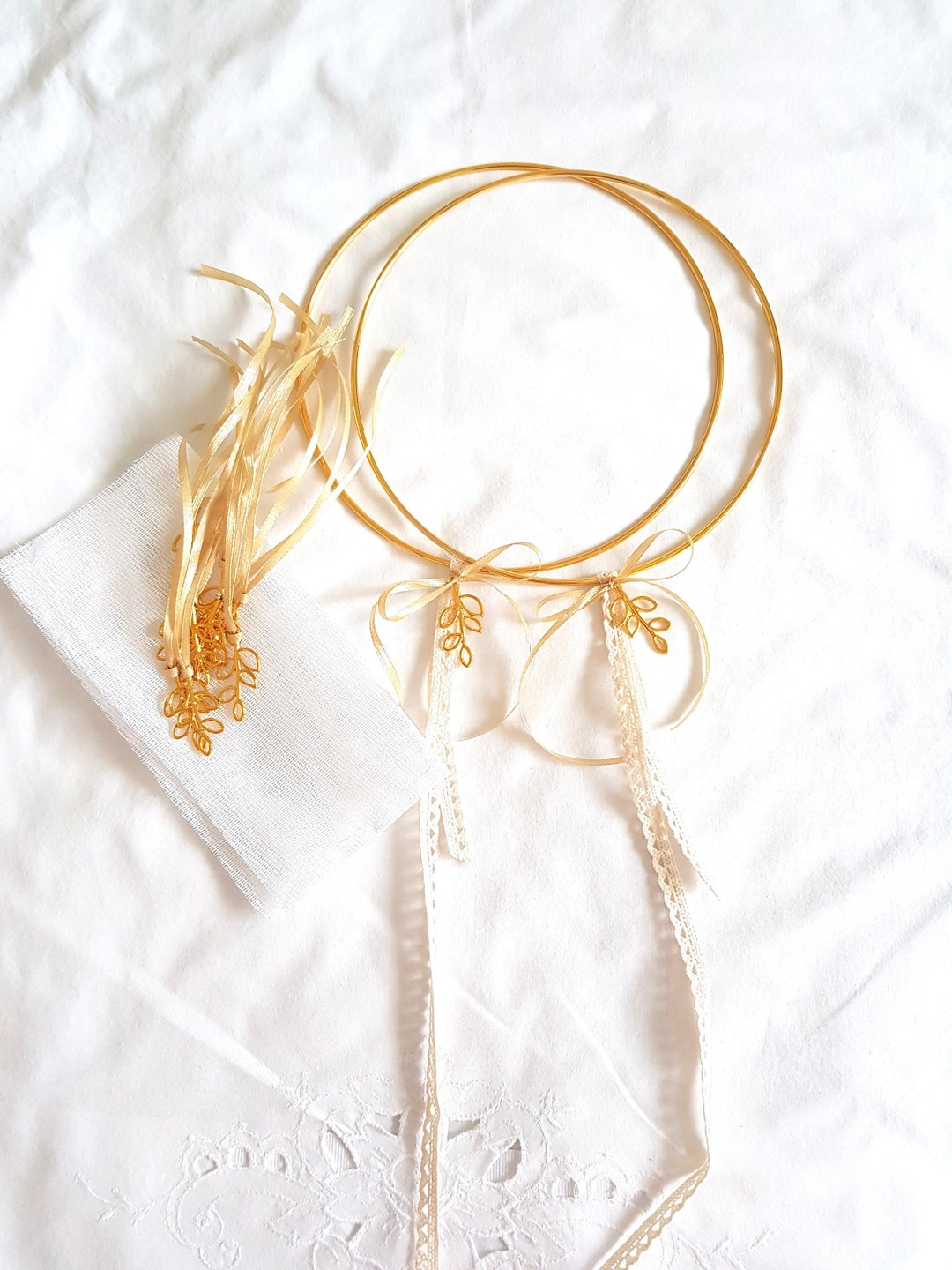 Handmade Greek Wedding Stephana With 20 Golden Olive Napkin Ties// Gold ...