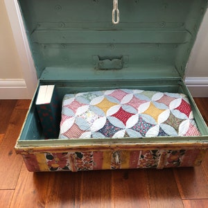 Large Hand Painted Folk Art Antique Vintage Metal Trunk Blanket Box ...