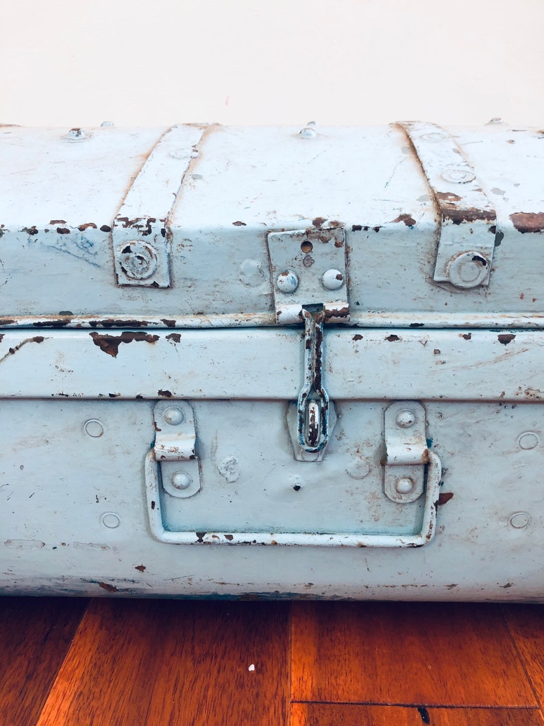 Large Hand Painted Antique Vintage Metal Trunk Blanket Box - Etsy