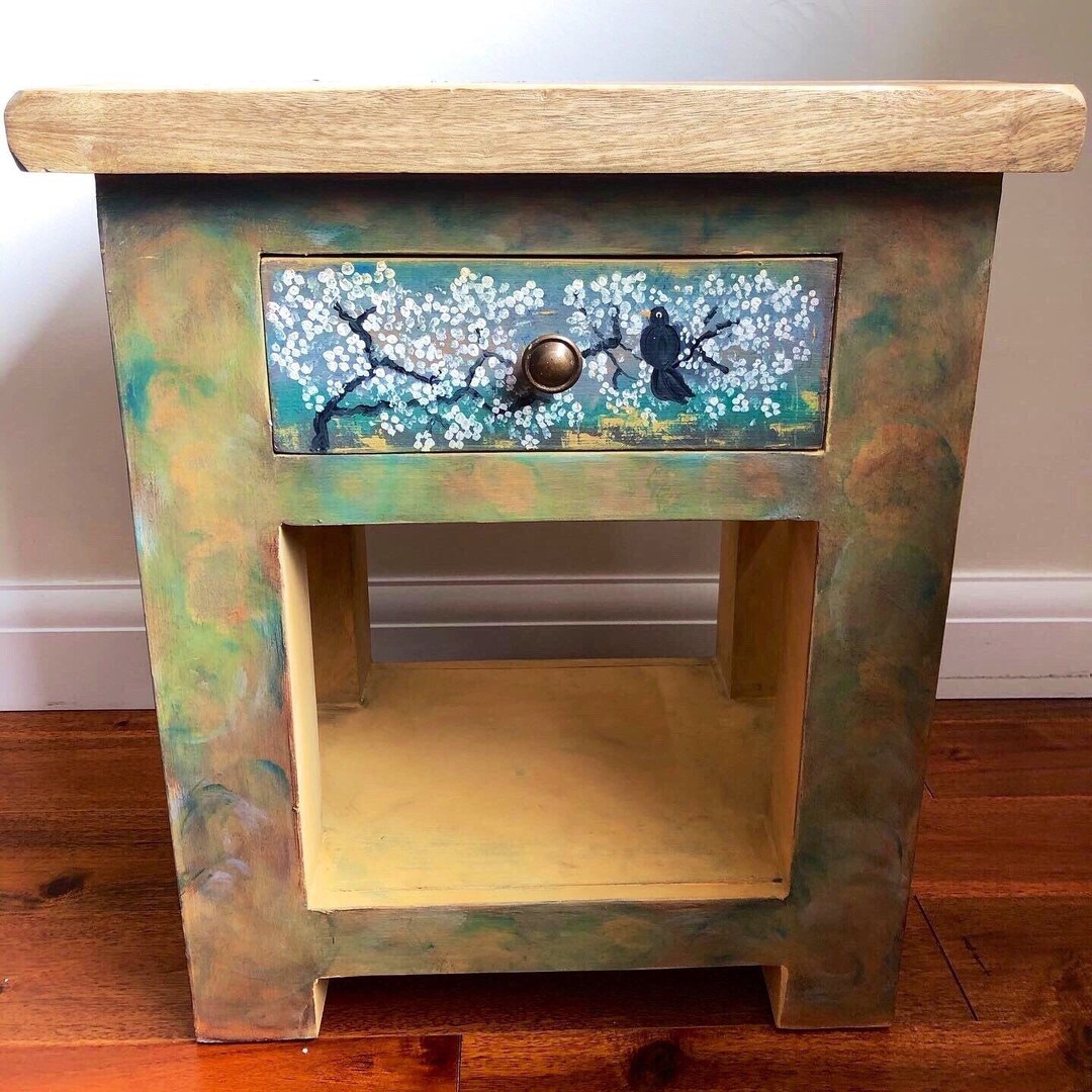 Upcycled Hand Painted Solid Wood Bed Table Side Table Bedside - Etsy