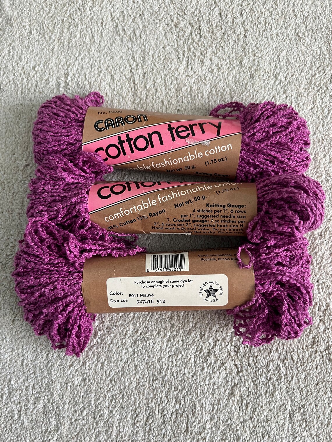 Destash Yarn, Caron Cotton Terry, Pink Yarn, Mauve, #5011, Cotton Rayon ...
